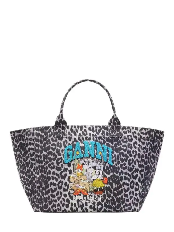 GANNI Tote Bag With Leopard Print - Grey