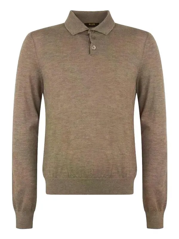 MOORER Button-down Polo-collar Sweater - Brown