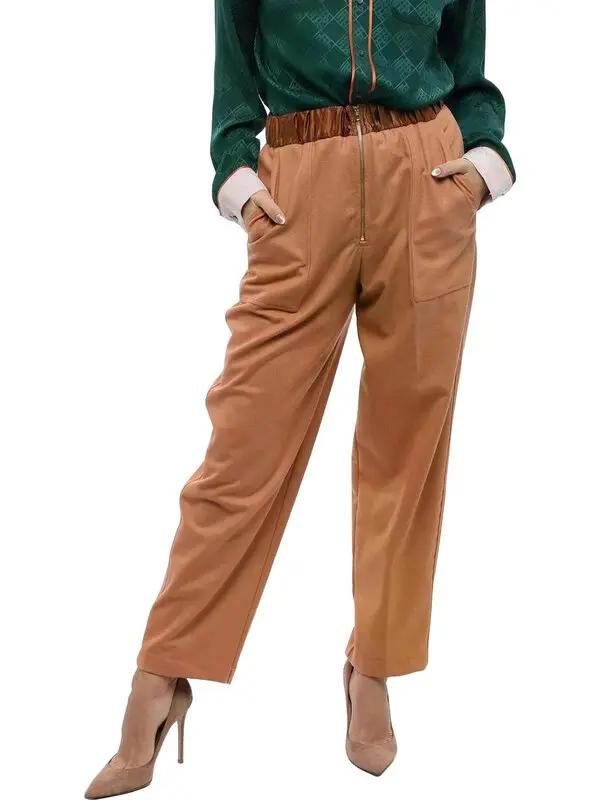 FORTE_FORTE Elasticated Waistband Zip-fastening Trousers - Orange