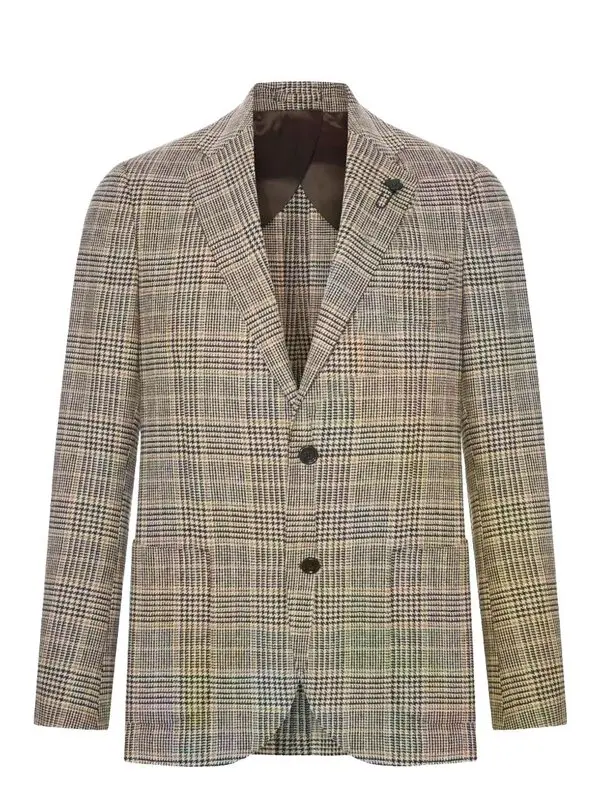 LARDINI Prince Of Wales Check Wool Blazer - Neutrals