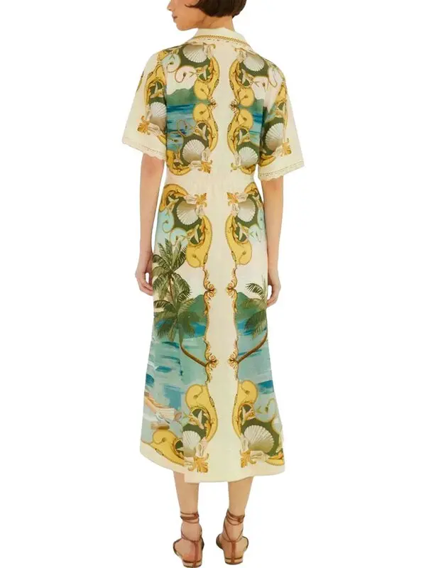 Farm Rio Graphic Print Knot-detail Midi Dress - Neutrals