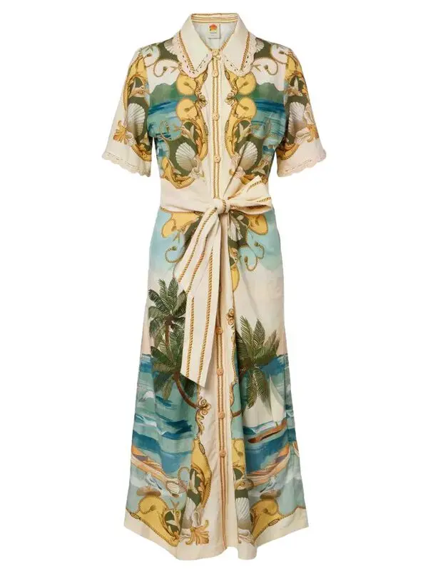Farm Rio Graphic Print Knot-detail Midi Dress - Neutrals