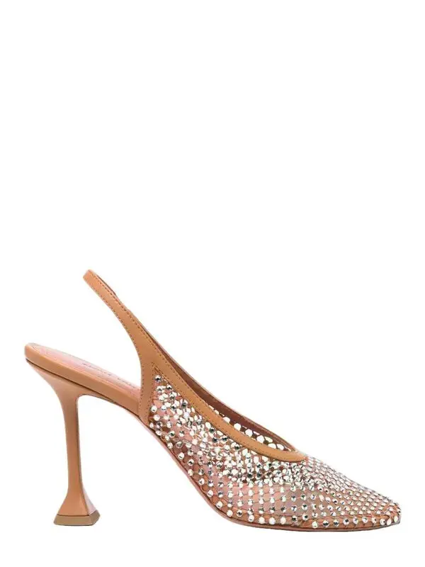 Amina Muaddi Dolly Crystal-embellished Mesh Pumps - Brown