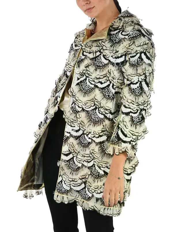 Dsquared2 Sequin Embellished Feather Trimmed Coat - Neutrals