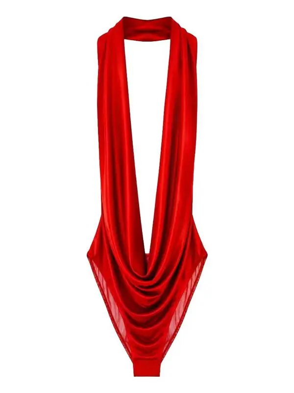 Elisabetta Franchi Draped Halterneck Bodysuit - Red