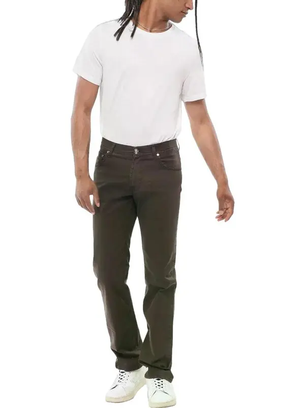 Corneliani Embroidered Logo Buttoned Trousers - Brown
