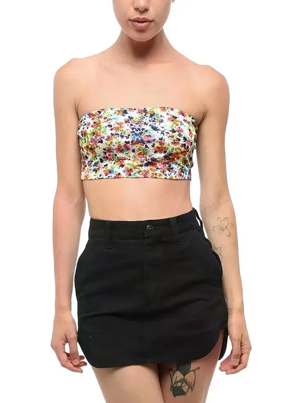 Dsquared2 Floral Print Strapless Cropped Top - Neutrals