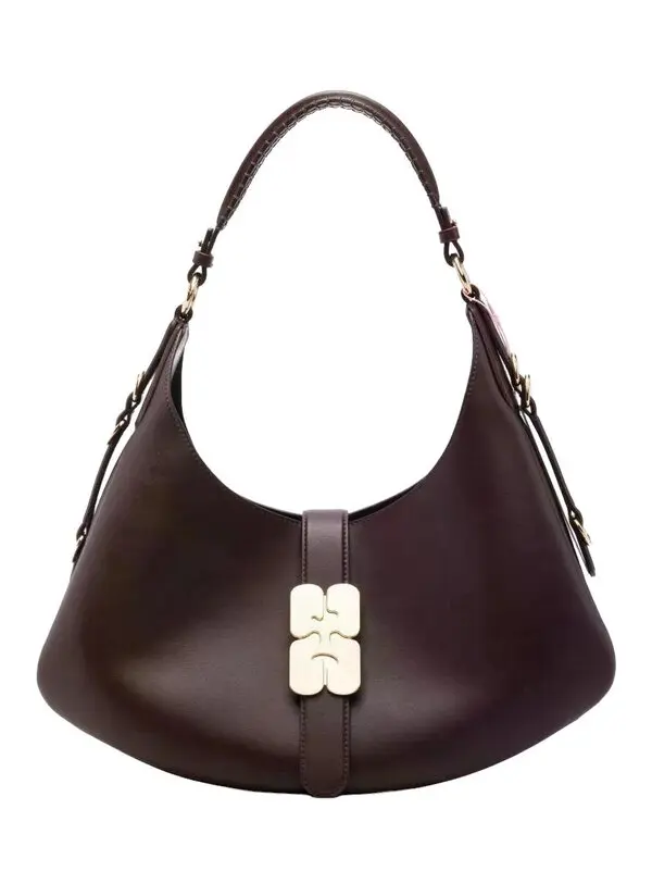 GANNI Butterfly Logo Plaque Shoulder Bag - Brown
