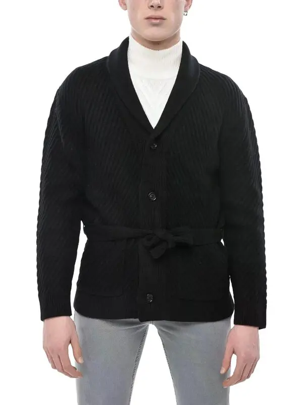 PAOLO PECORA Ribbed-knit Belted Cardigan - Black