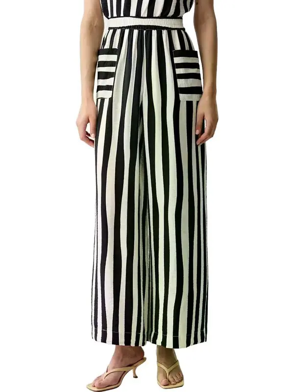 BENETTON Striped Wide-leg Trousers - Black
