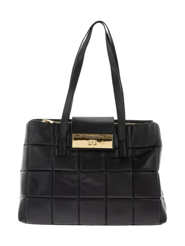 Moschino Quilted Logo-plaque Tote Bag - Black
