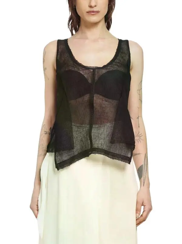 YEHUAFAN Sleeveless Tank Top With Asymmetrical Hem And Trim Detailing - Black