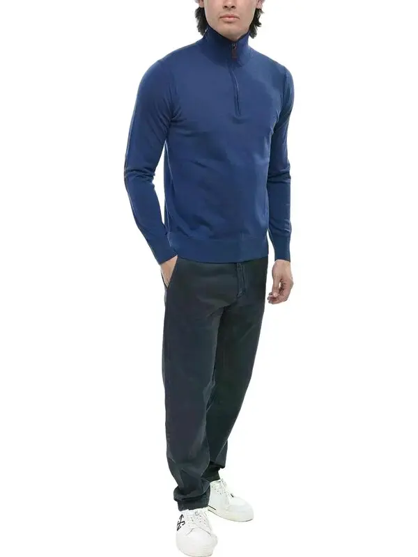PAOLO PECORA Half-zip Elbow-patch Sweater - Blue