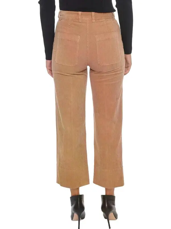 QL2 QUELLEDUE Corduroy Texture Cropped Trousers - Brown