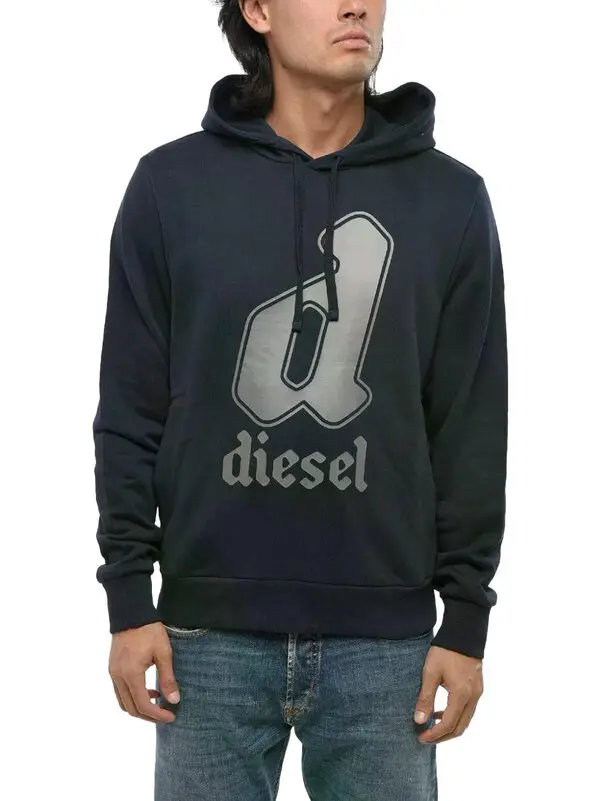 DIESEL® Logo Print Brushed Hoodie - Blue