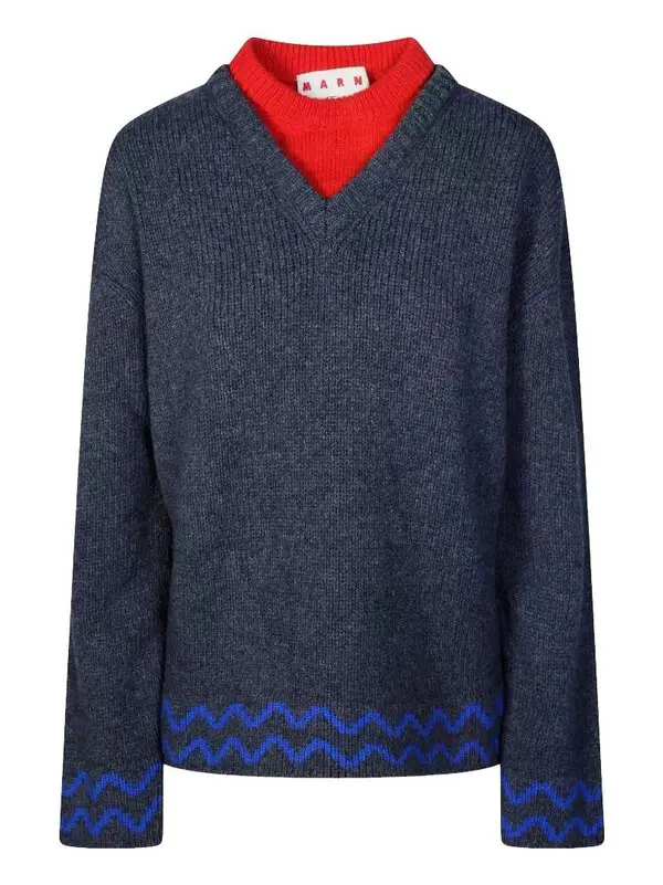 Marni Chevron Pattern Layered Effect Sweater - Blue
