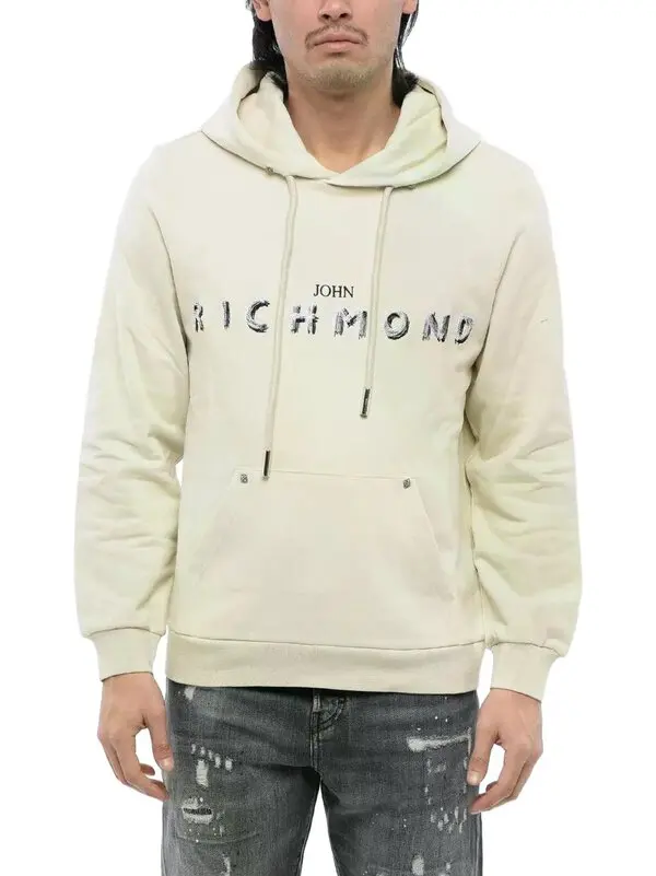 John Richmond Embroidered Logo Brushed Hoodie - Neutrals