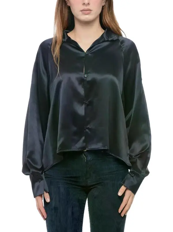 COGO Button-detail Silk Shirt - Black