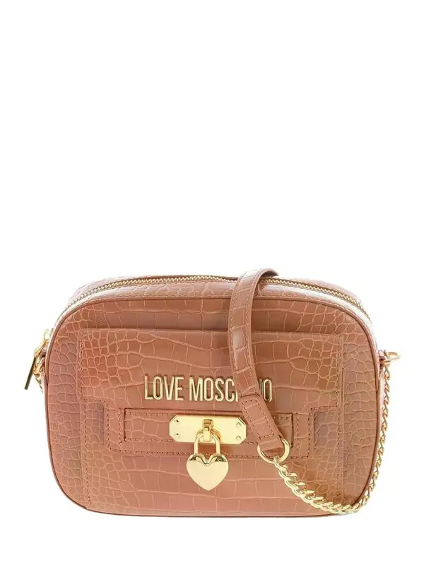 Moschino Crocodile-effect Cross Body Bag With Heart Padlock - Brown