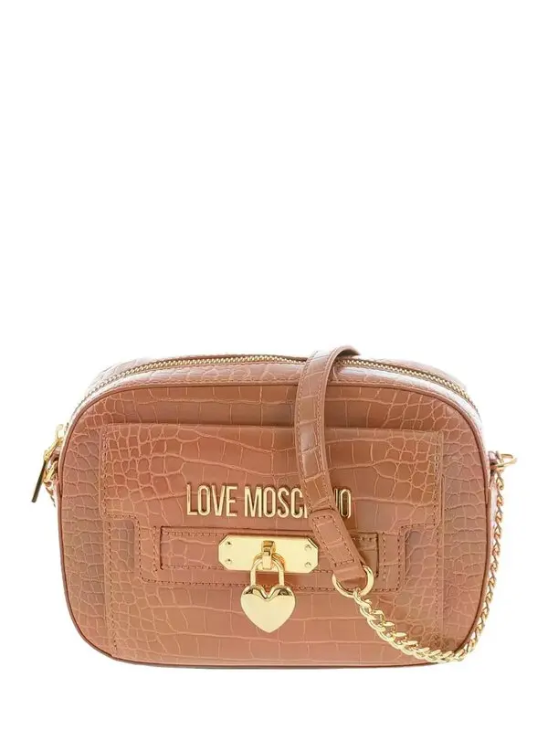 Moschino Crocodile-effect Cross Body Bag With Heart Padlock - Brown