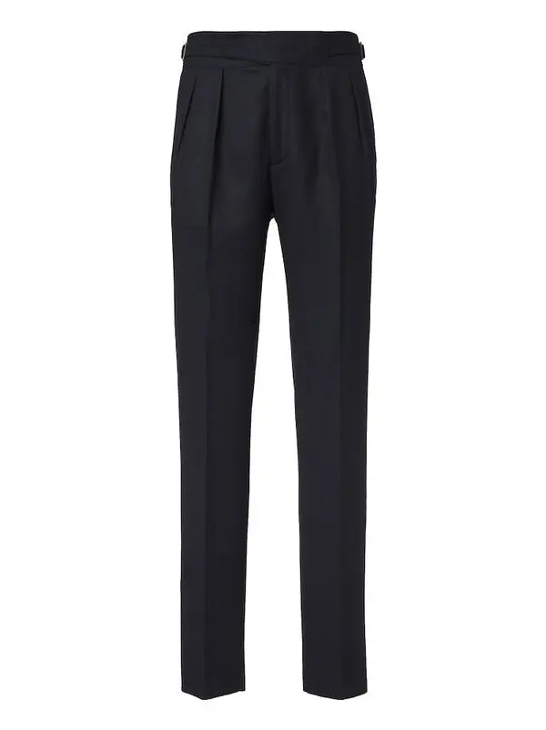 Rubinacci Pleated Virgin Wool Tapered Trousers - Blue