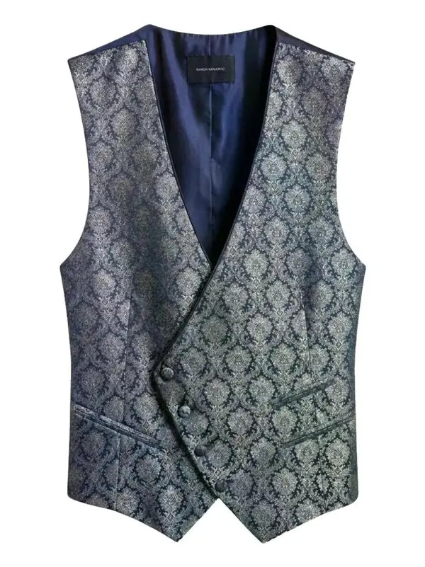 RAMON SANJURJO Double-breasted Jacquard Waistcoat - Blue