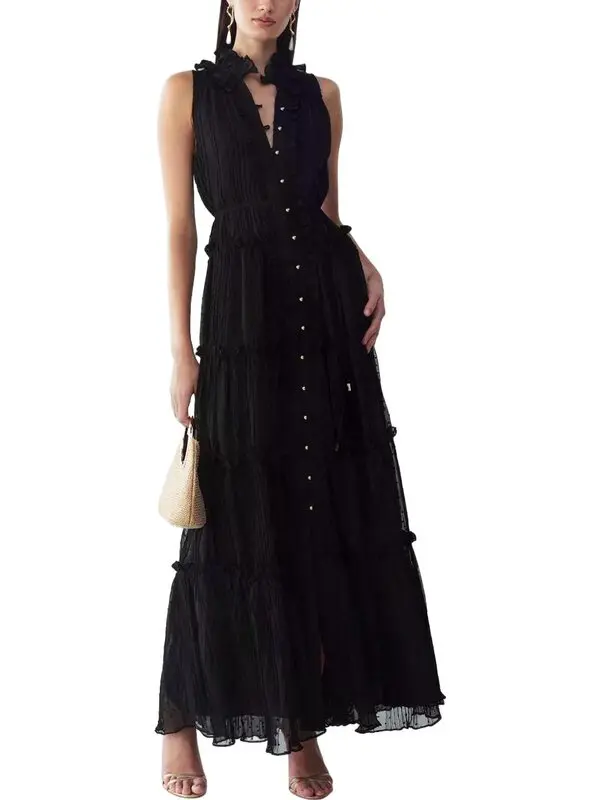 ST MRLO Omaha Ruffled Tiered Maxi Dress - Black