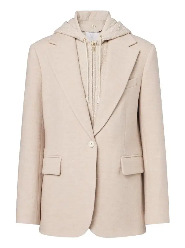 Eleventy Layered Wool Blazer With Drawstring Hood - Beige