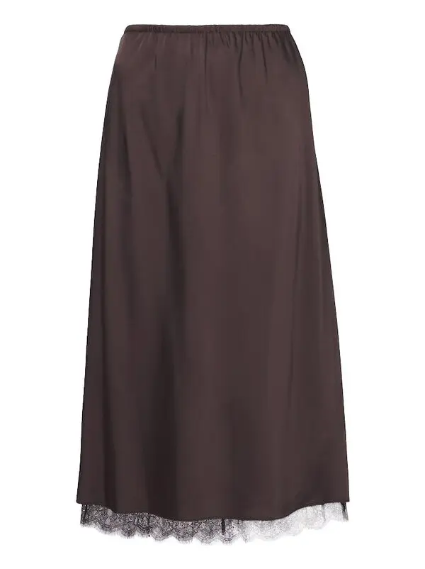 Vince Lace-trimmed Satin Midi Skirt - Brown