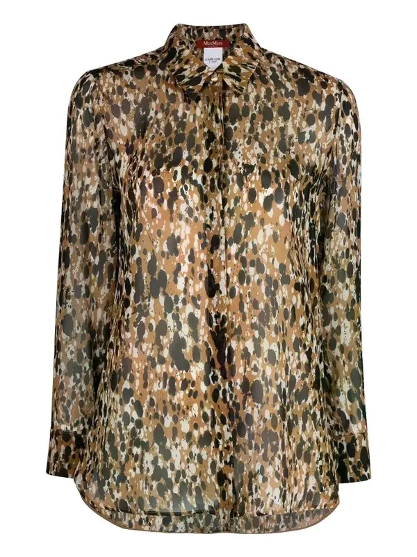 Max Mara Abstract Print Silk Shirt - Brown