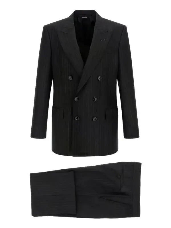 TOM FORD Pinstriped Double-breasted Suit - Black