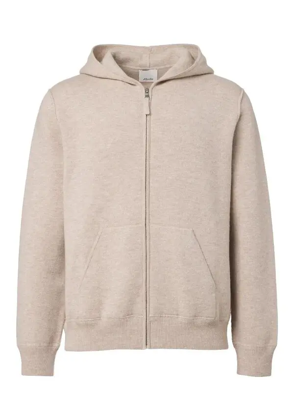 ALLUDE Knitted Wool And Cashmere Zip-up Hoodie - Beige