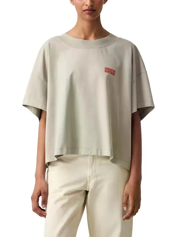 American Vintage Cropped Cotton T-shirt With Logo - Grey