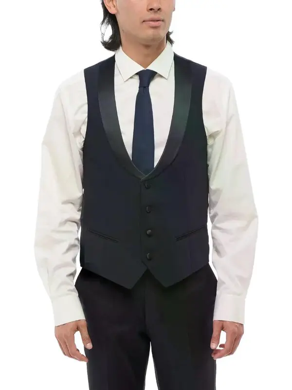 Corneliani Wool Shawl Lapel Waistcoat With Satin Trim - Blue