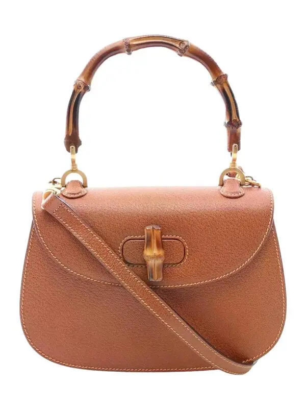 Gucci Small Grained Calfskin Bamboo Top Handle Bag Satchel - Brown