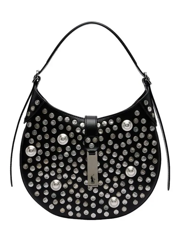 Polo Ralph Lauren Studded Leather Shoulder Bag - Black