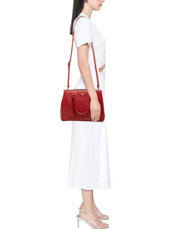 Prada Saffiano Lux Galleria Double Zip Satchel - Red