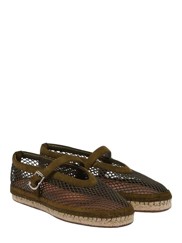 Alaïa Suede-trimmed Fishnet Platform Espadrilles - Green
