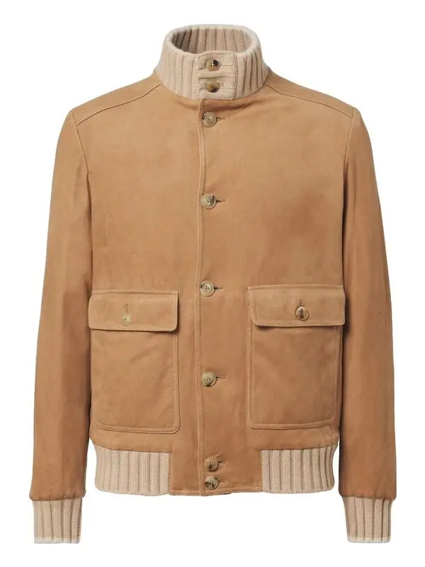 Fedeli Cashmere-trimmed Suede Bomber Jacket - Beige