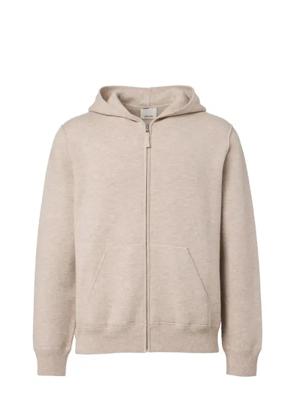 ALLUDE Knitted Wool And Cashmere Zip-up Hoodie - Beige