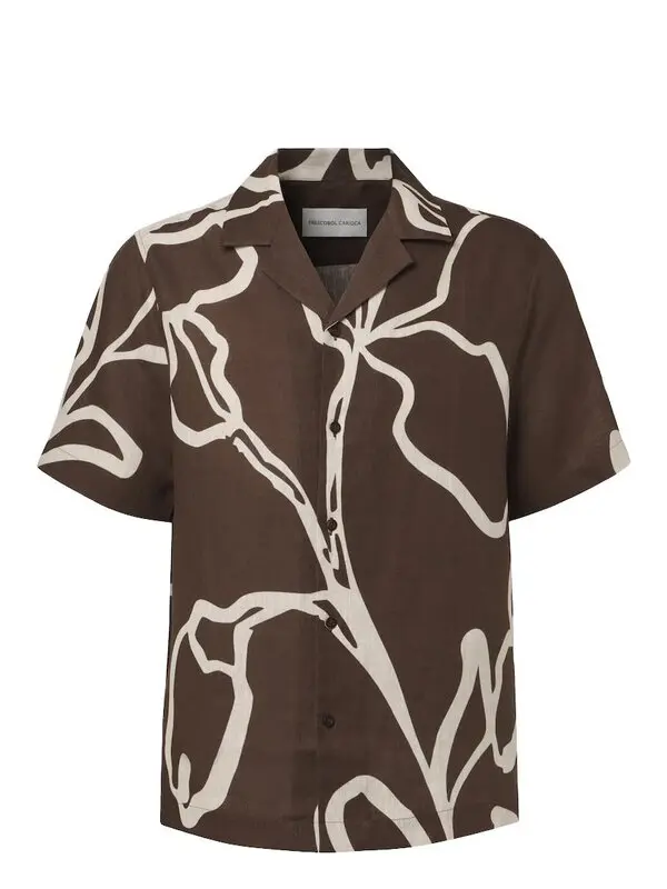Frescobol Carioca Printed Linen Bowling Shirt - Brown