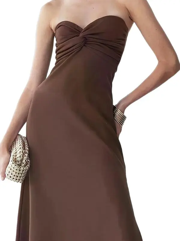 BWLDR Twist Detail Strapless Maxi Dress - Brown
