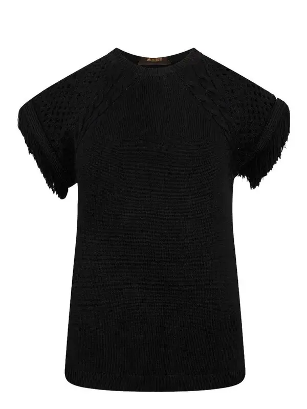 MOORER Fringe-trim Cable-knit Sweater - Black