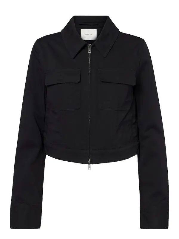 Vince Cropped Cotton Jacket With Zip-up Front - Black