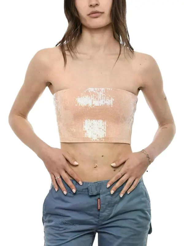 Dsquared2 Disco Sequin-embellished Strapless Crop Top - Neutrals
