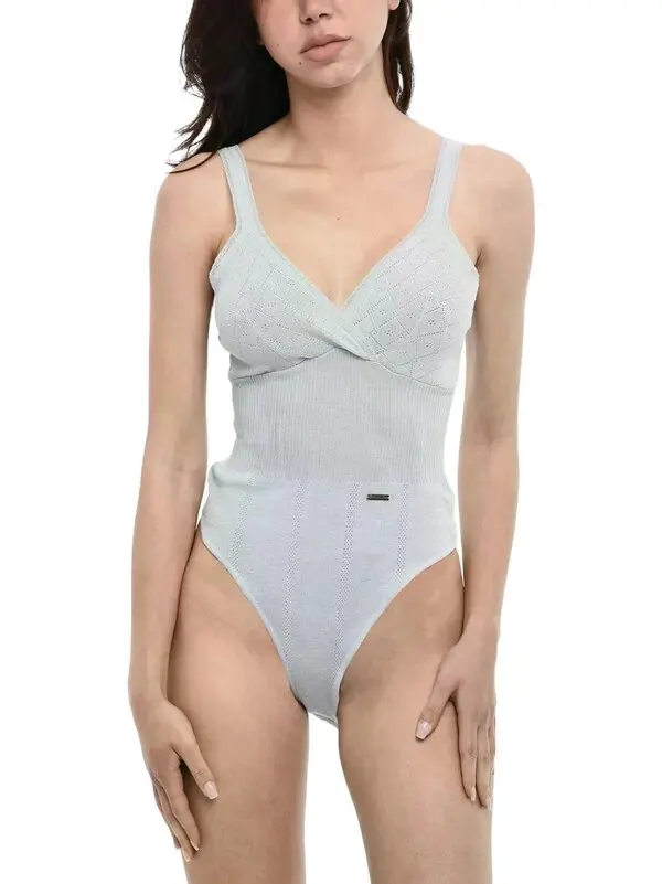 Dsquared2 Pointelle-knit V-neck Bodysuit - Grey
