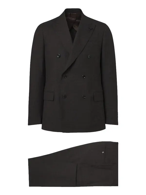 LARDINI Checked Double-breasted Virgin Wool Suit - Brown