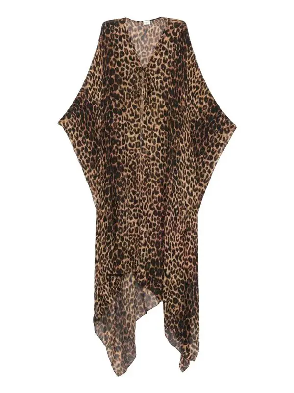Saint Laurent Leopard-print Silk Cape - Brown