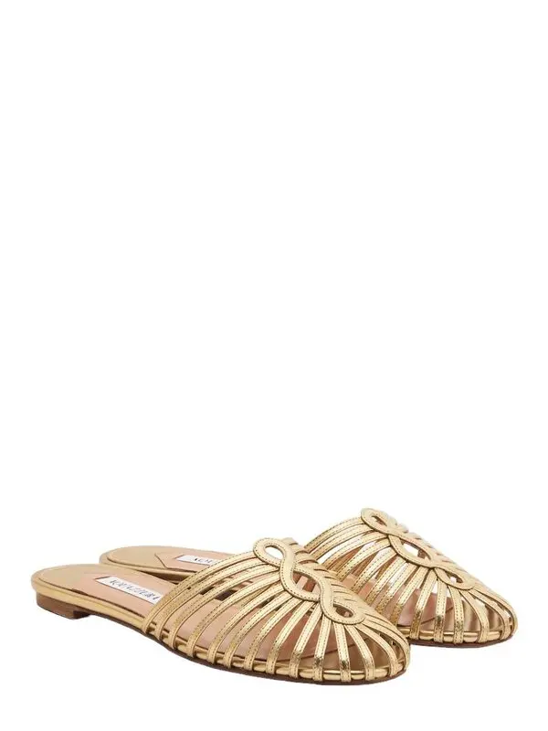 AQUAZZURA Sweet Surrender Metallic Leather Mules - Gold