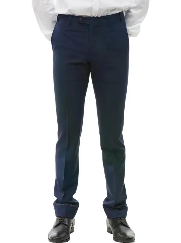 Corneliani Jacquard-woven Wool Trousers - Blue